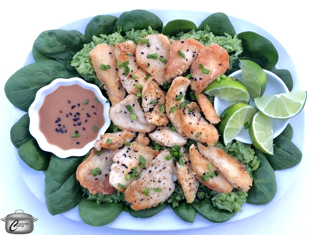 Chicken and green rice with peanut sauce – Constantly Cooking with ...